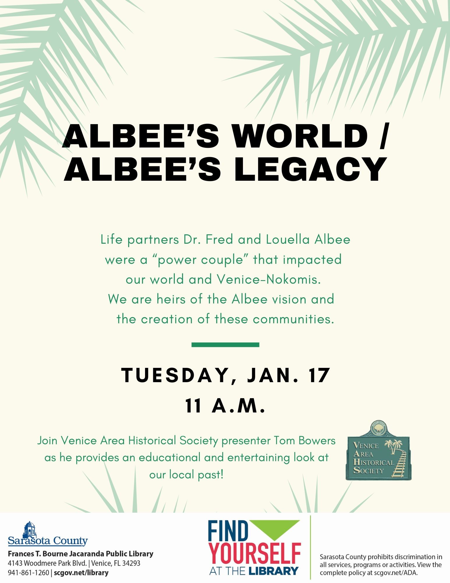 "Albee's World/Albee's Legacy" | Sarasota County Libraries
